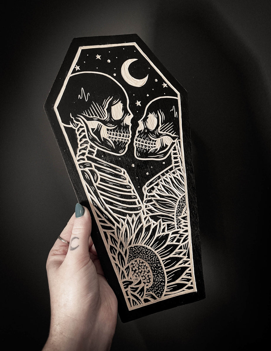 Custom Lovers Coffin Woodcut – Savannah's Woodcuts